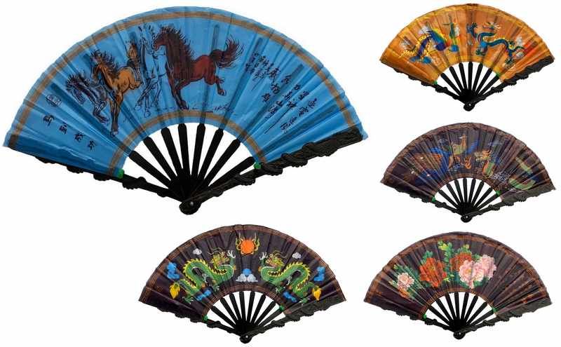 Bulk Hand Fan With Horse, Dragon, Flower Design - WSD