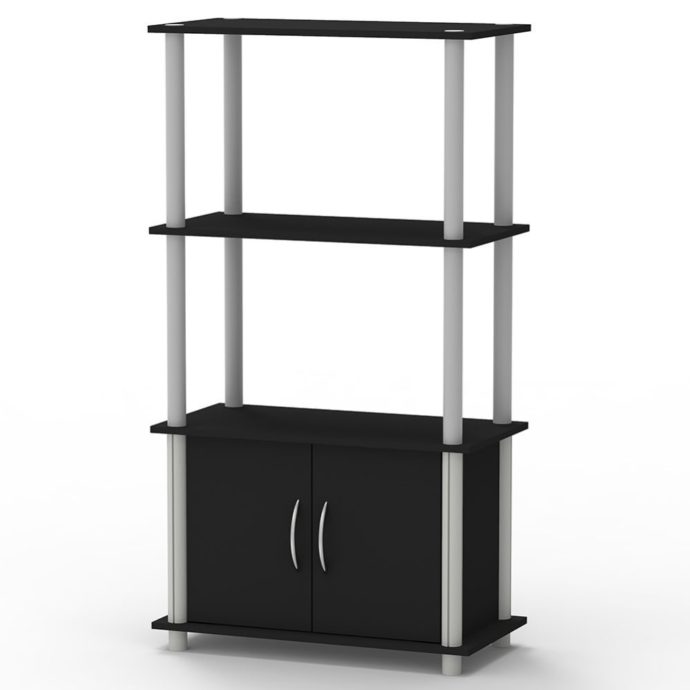 Home Basics 4 Tier Storage Shelf With Cabinet, Black - Storage ...