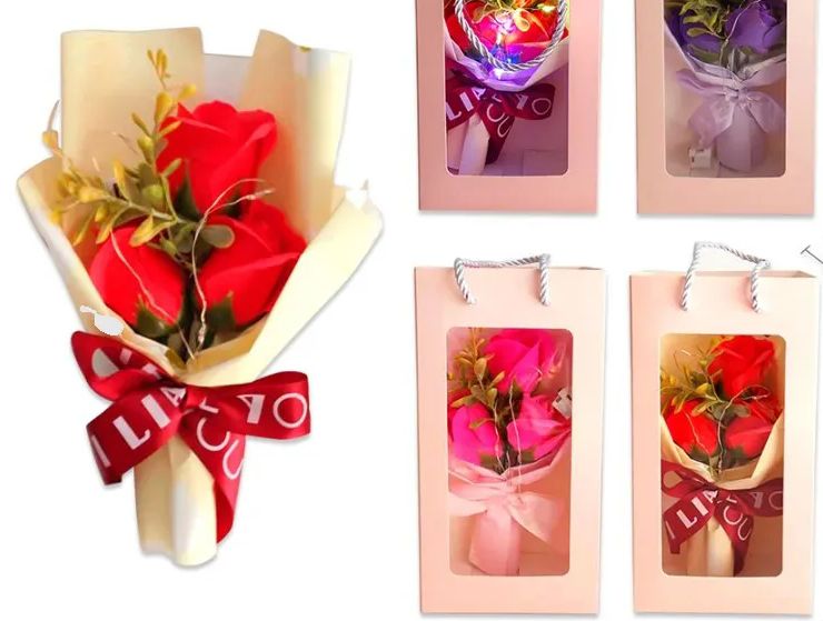 10 Inch 3 Roses And Colorful Light Box - Wholesale Sock Deals
