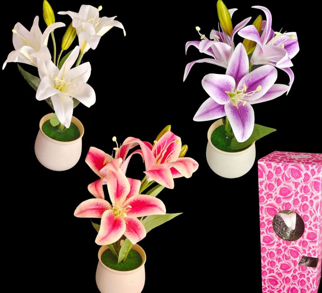12 Pieces 13 Inch Simulation Lily Flower With Basin - Garden Planters ...