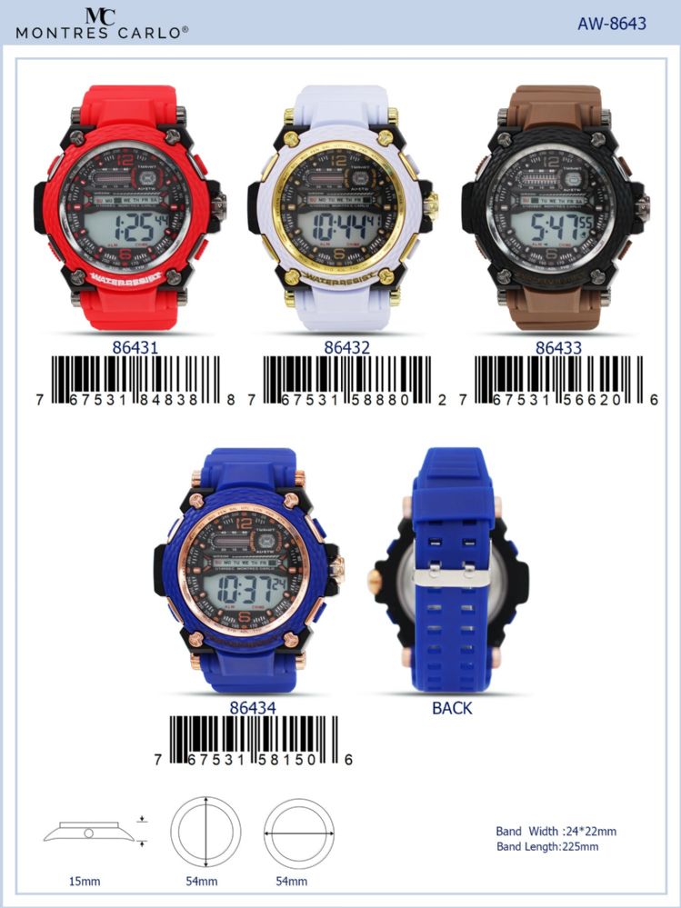 12 pieces Digital Watch - 86434 assorted colors - Digital Watches - at ...