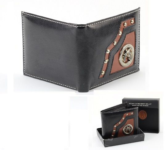 24 Wholesale Vegan Leather Wallet [bifold] Western Circle/revolver [blk ...
