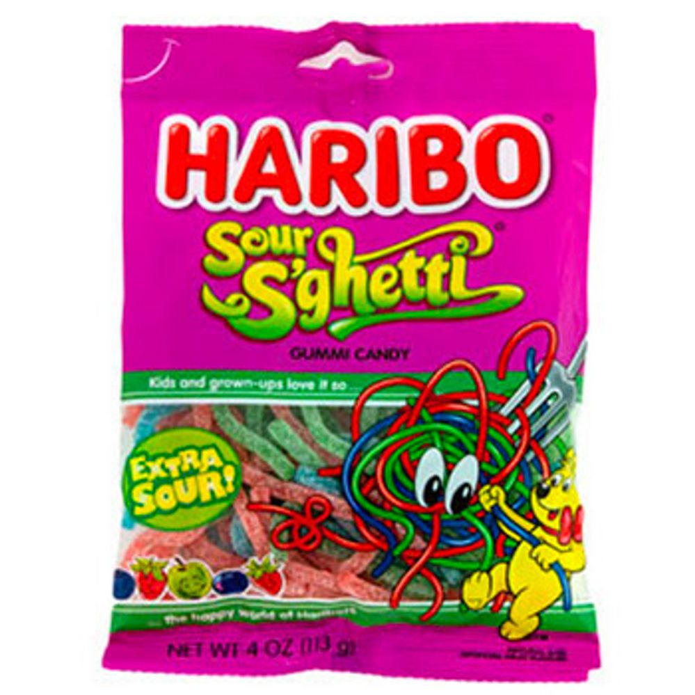 12 pieces Gummi Candy Haribo Sour Sghetti4 Oz Peg Bag - Food & Beverage ...
