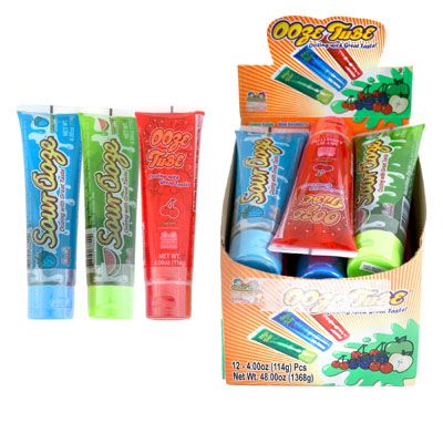 96 Wholesale Candy Ooze Tube 4 Oz 3 Flavors 12ct Counter Display - WSD