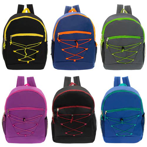 24 Pieces 17" Bungee Backpacks In 6 Assorted Colors - Backpacks 17 ...