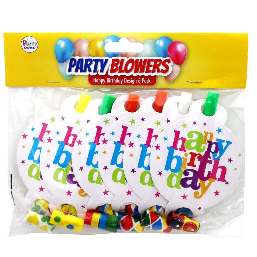 24 pieces Party Solution Party Blowers 6 Pk Happy Birthday Design ...