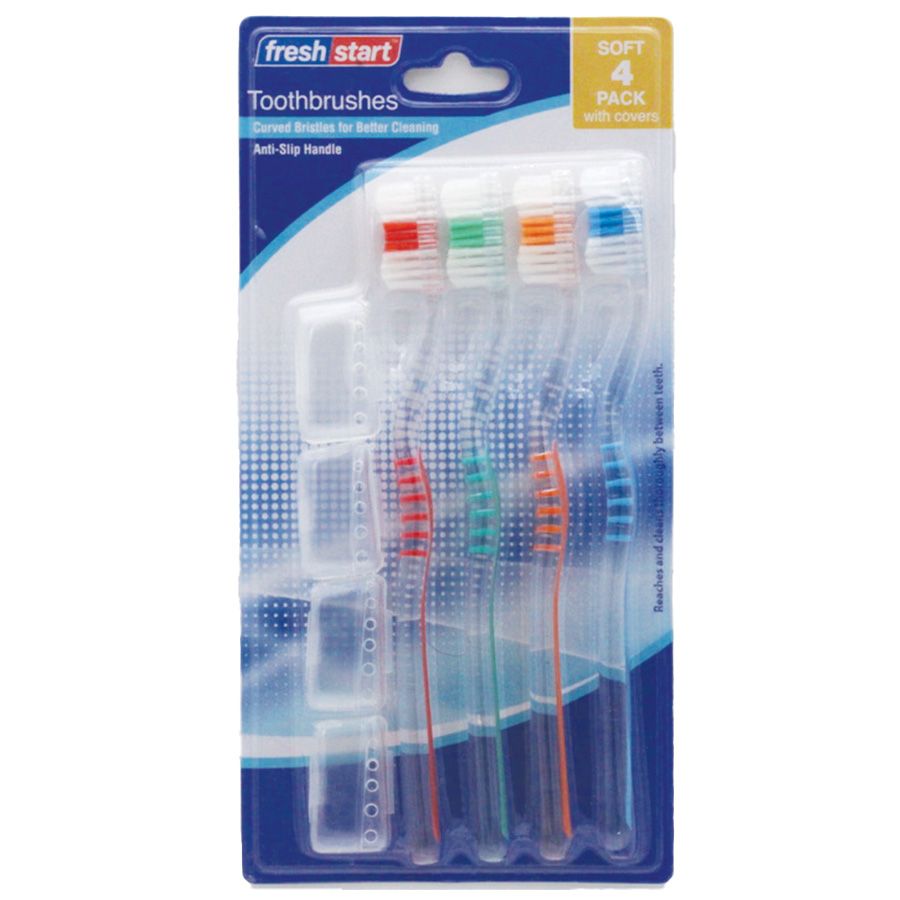 48 Pieces Fresh Start Toothbrush 4 Pack + 4 Caps Soft Assorted ...