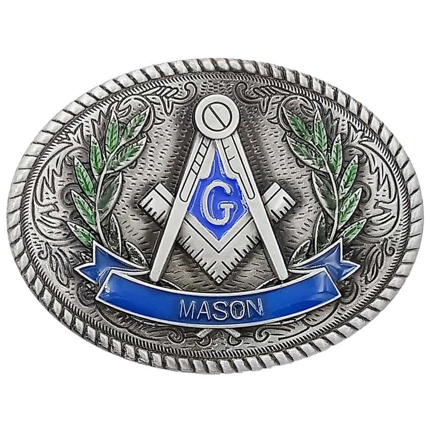 12 Wholesale Mason Belt Buckle - Blue & Silver Masonic Symbol - WSD