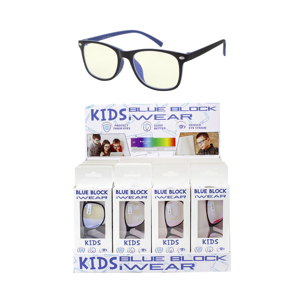 24 Wholesale Kids Blue Light Glasses Multicolor | 24 Pcs Per Display - WSD