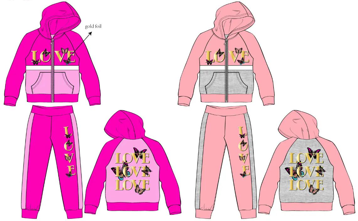 24 Wholesale Girls Infant 2 Piece Zip Printed Fleece Sets - WSD