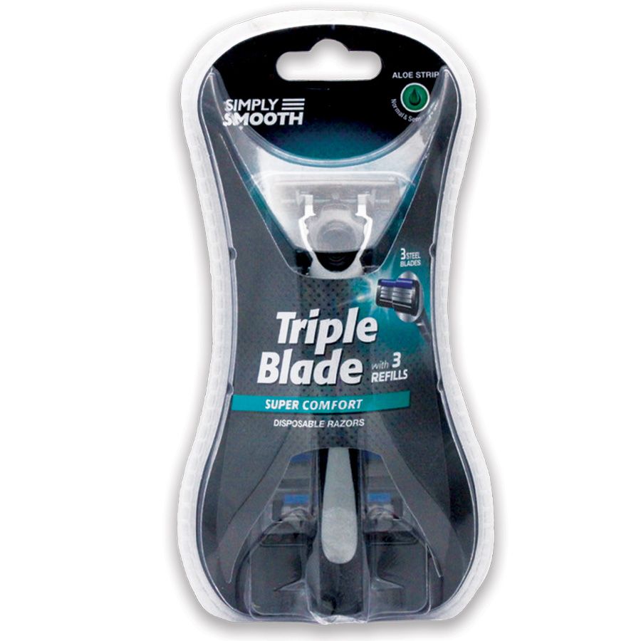 24 Wholesale Simply Smooth Razors For Men 1 Pk Triple Blade With 3 ...