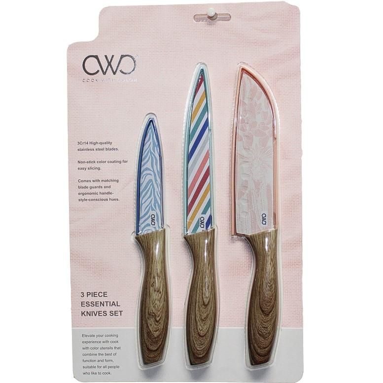 48 Wholesale 3pc 3.5 In+5 In+5 In Printed Knives Set With Sheath C/p 48 - at ...