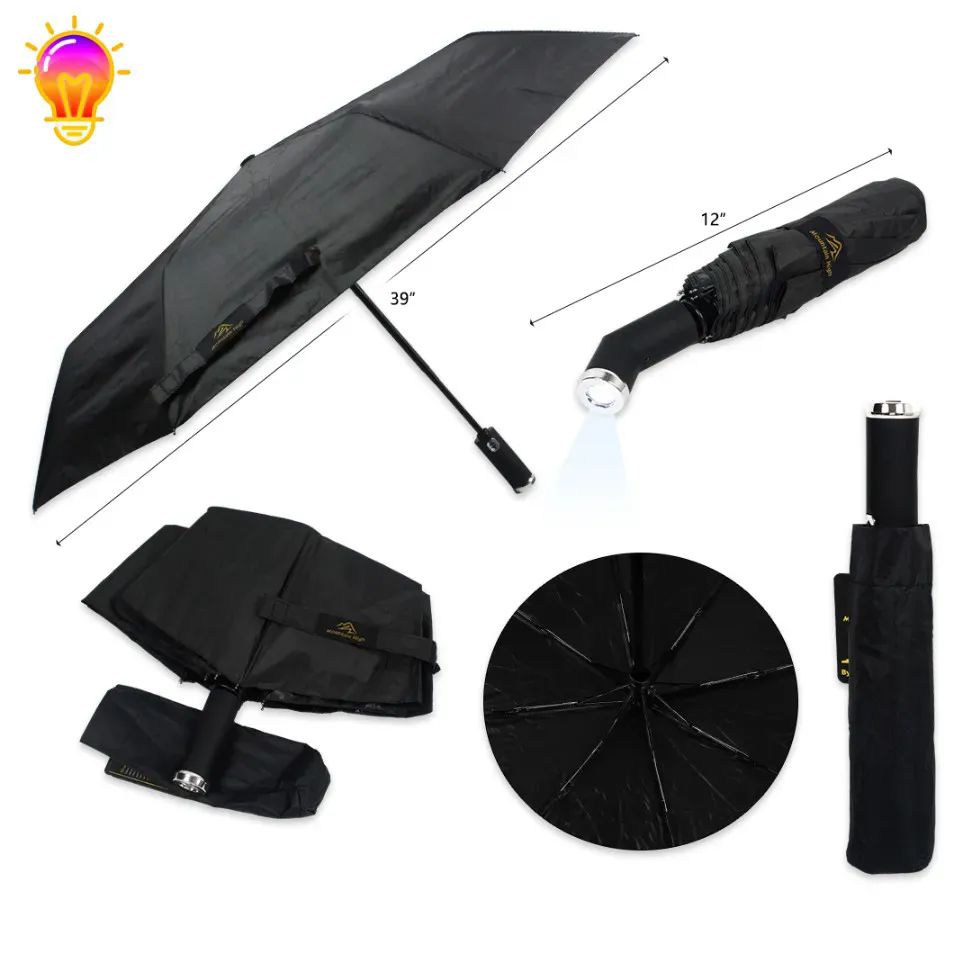 60 Pieces 39 Inch Black Umbrella With Flash Light - Umbrellas & Rain Gear - at - alltimetrading.com