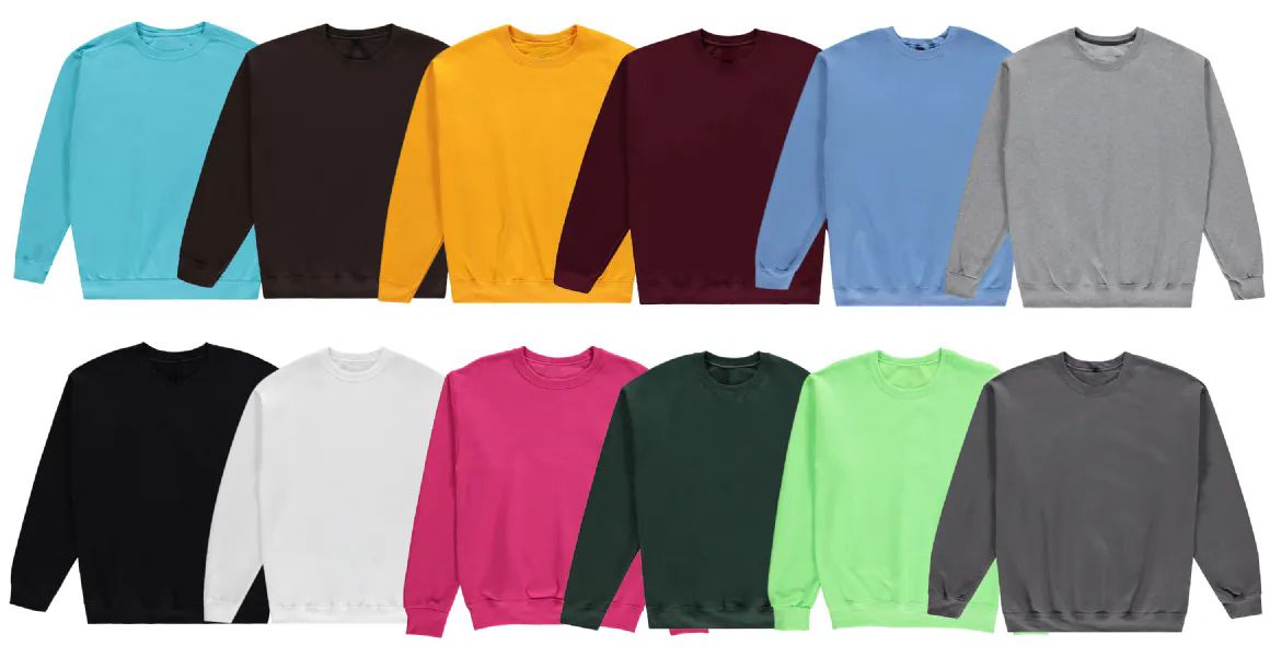12 Wholesale Fleece Line Crew Neck Sweat Shirts Assorted Colors And ...