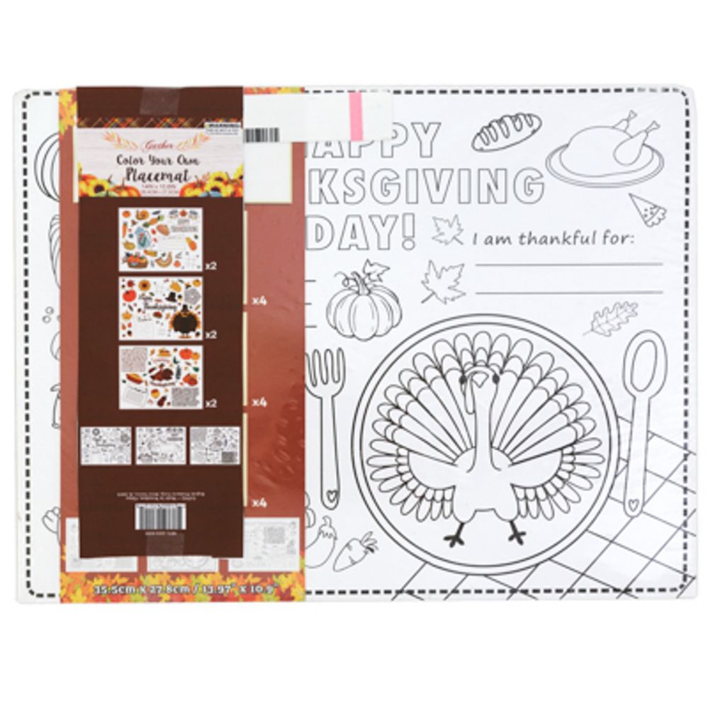 36 pieces Harvest Color Your Own Placemat 6pk/3 Designs Shrink/wrap ...