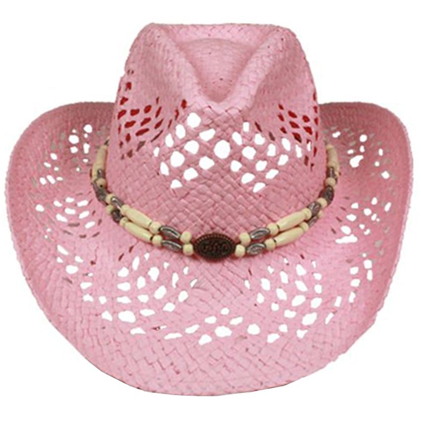 12 pieces Pink Hollow Straw Beach Cowboy Hat - Cowboy & Boonie Hat - at ...