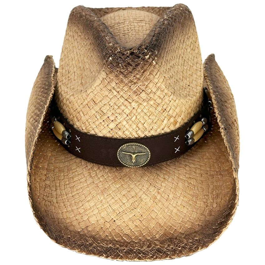 12 pieces Raffia Straw Cowboy Hats With Bull Buckle Leather Band ...