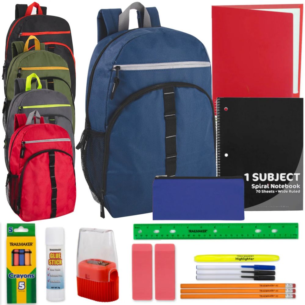 24 pieces 17" Daisy Chain Backpack With 20-Piece School Supplies Kit ...