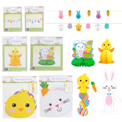 36 pieces Easter Paper Decor 6 Asst - Jointed Cutouts/ 72in Banner ...