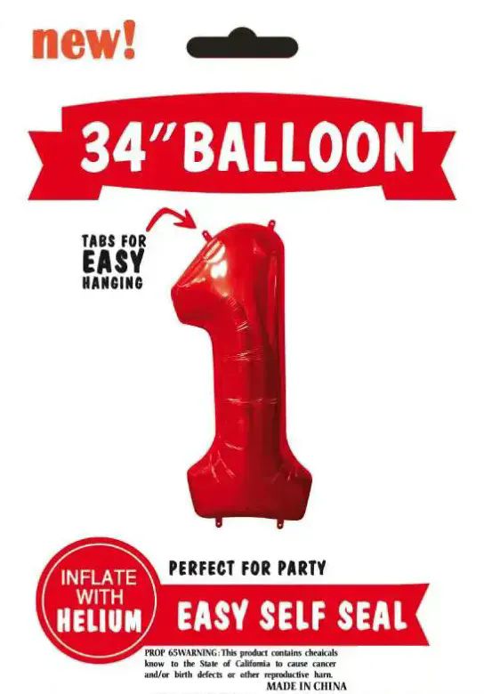 600 Pieces Mylar Balloon Number 1 Red 34" - Balloons & Balloon Holder ...