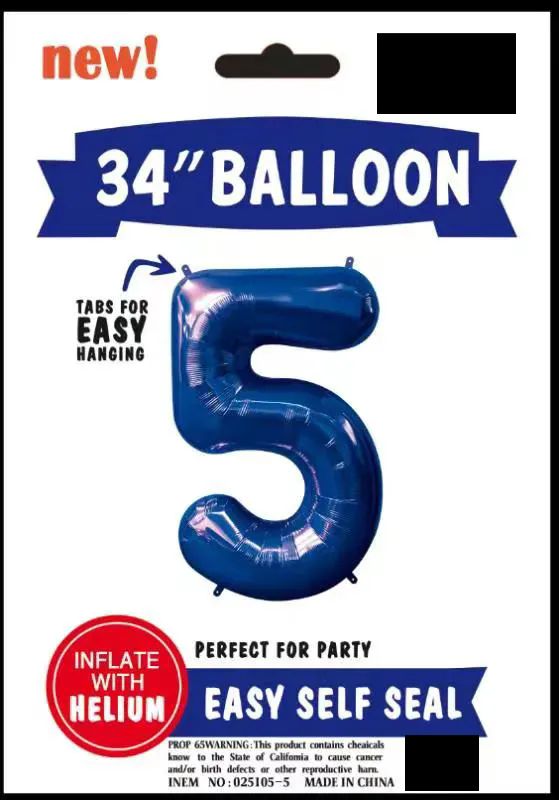 600 Pieces Mylar Balloon Number 5 Royal Blue 34" - Balloons & Balloon ...