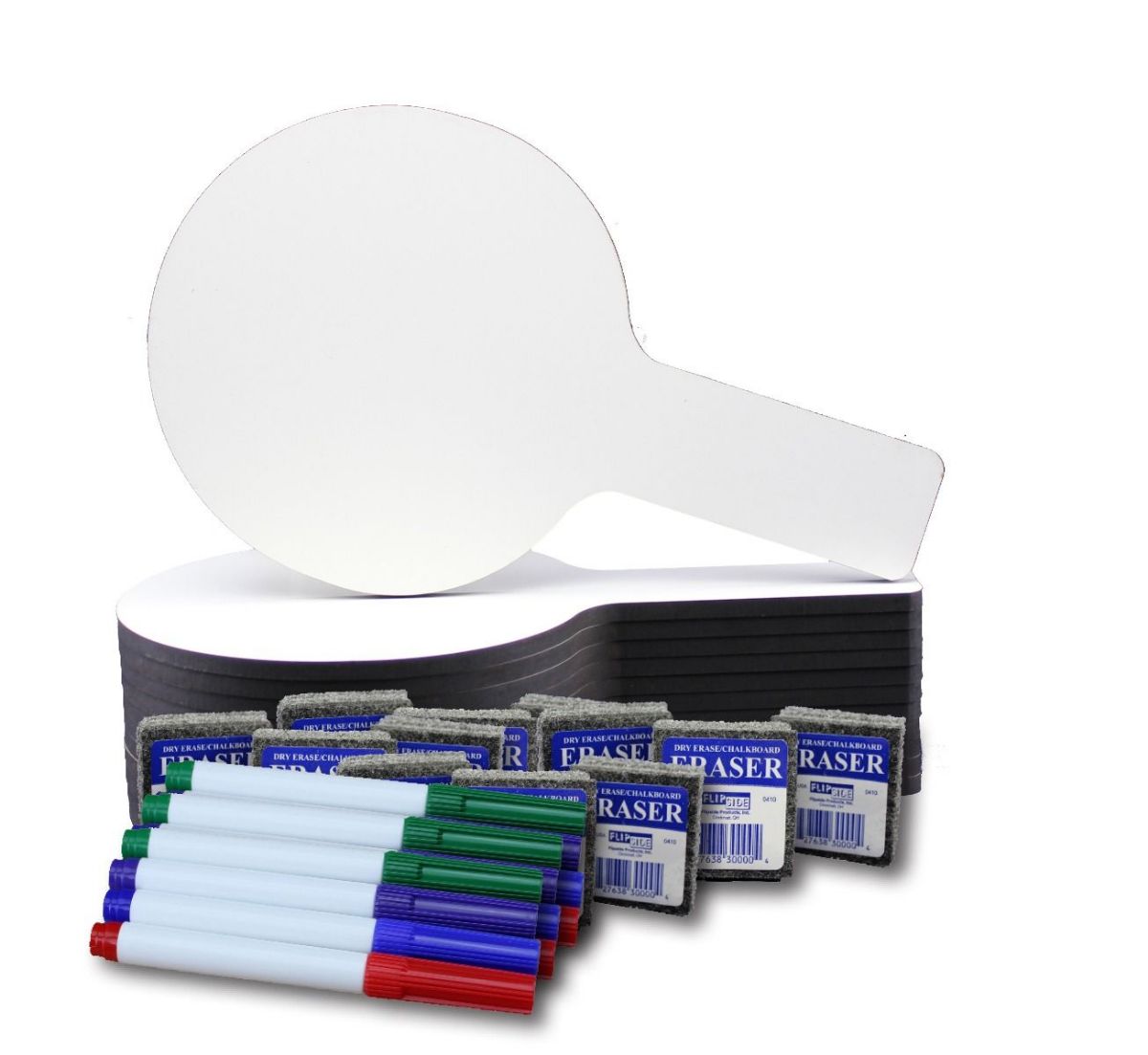 Mini Dry Erase Answer Erasers, Colored Pens And Paddles Set - SB