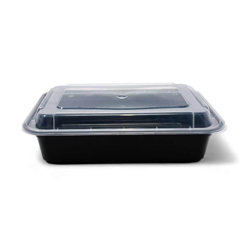 Wholesale Microwavable Black Food Containers With Clear Lids Rectangular 32oz - WSD