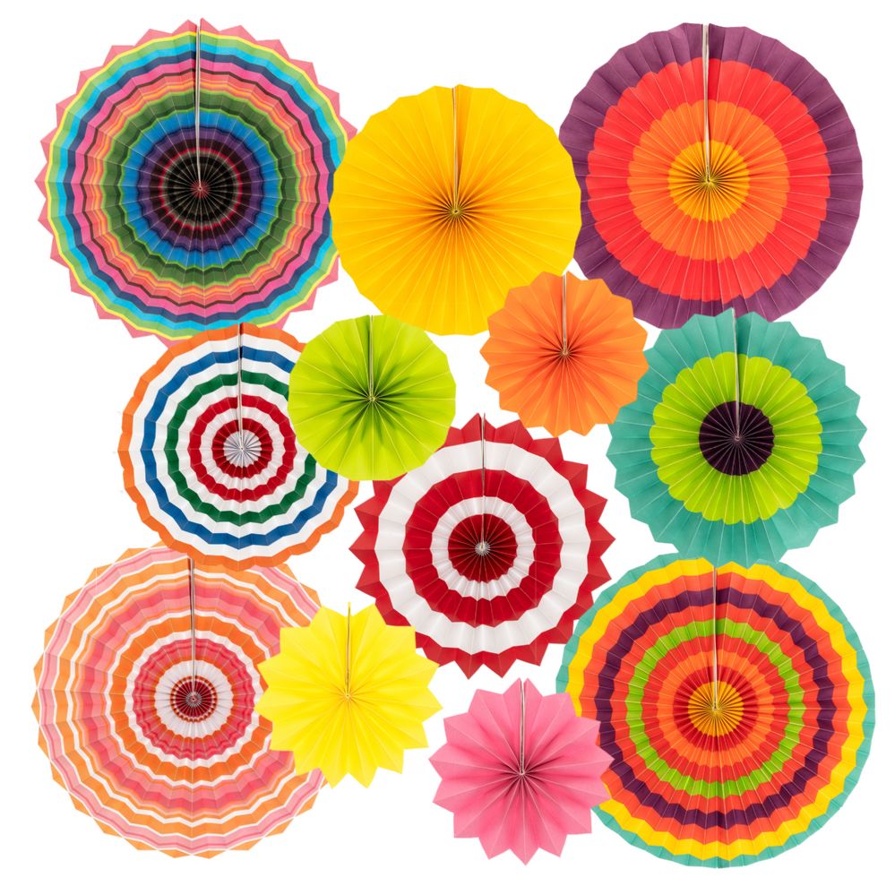 24 pieces Hanging Paper Fan 12pc Fiesta Set - Hanging Decorations & Cut ...