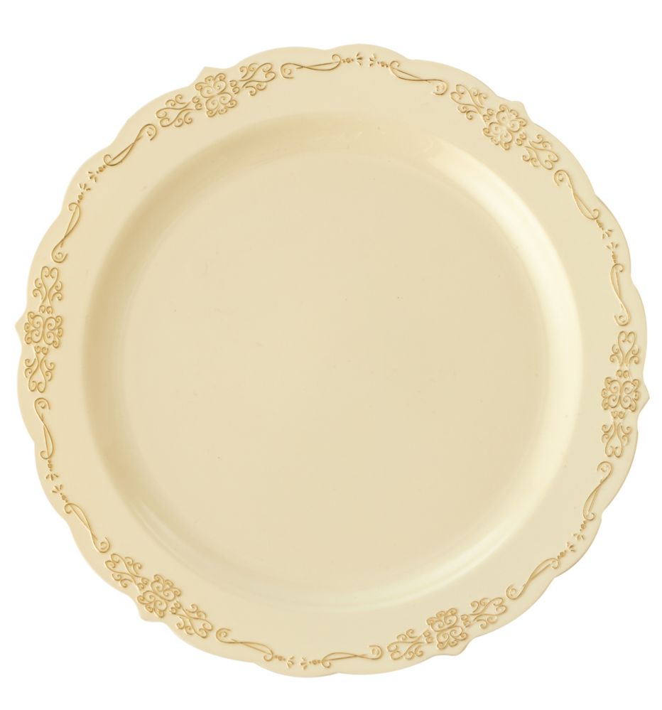 30 pieces Disposable Deluxe Plate With Gold Hot Stamping 7 inch - Ivory ...