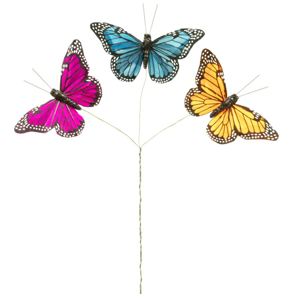 48 pieces 5" Artificial Monarch Butterfly 3pc/set With Wire - Assorted ...