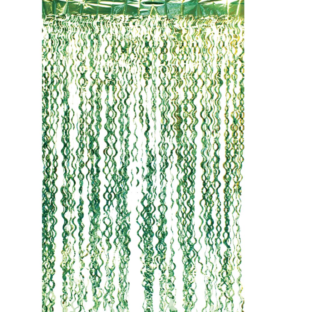 24 pieces Metallic Curly Foil Fringe Curtain 96 inch - Green - Hanging ...