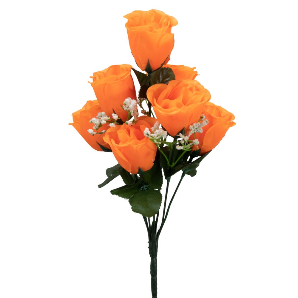 Artificial Rose Bud Bush 14 inches - Orange 12pc