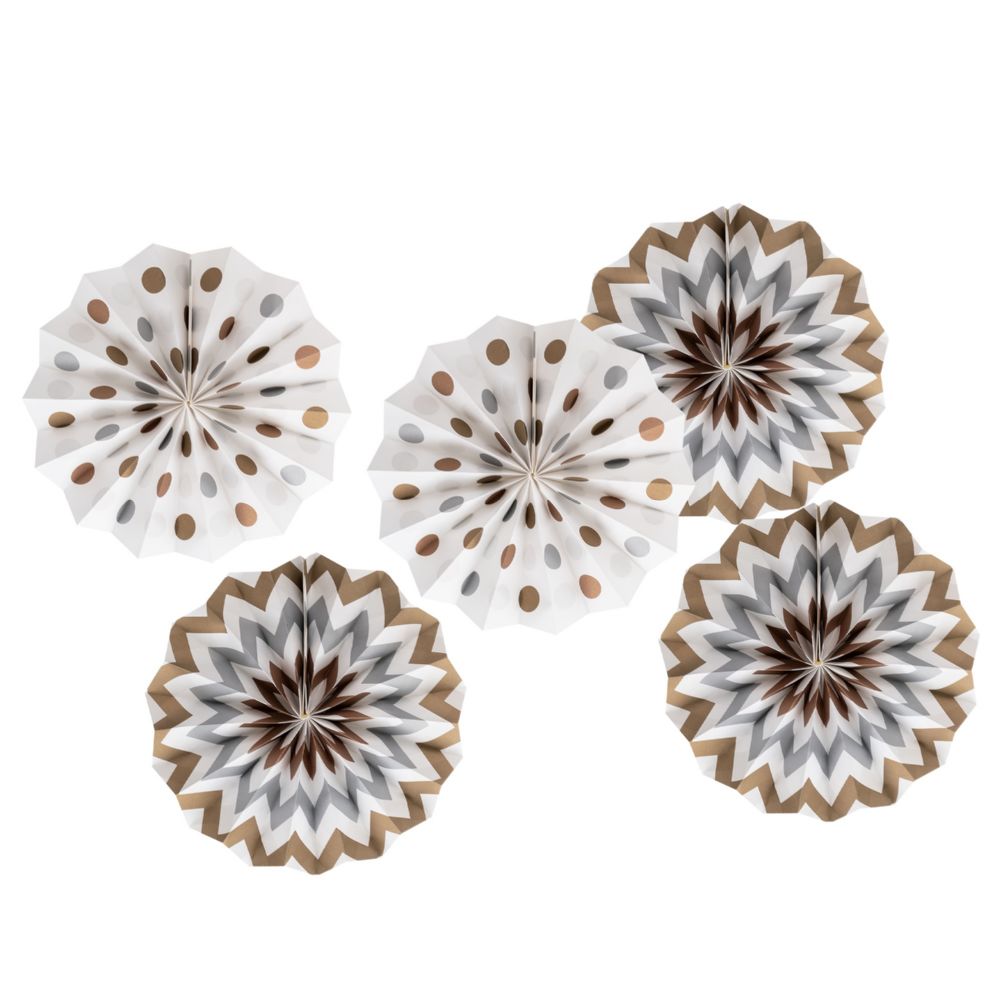 36 pieces Hanging Paper Fan 5pc Set - Gold - Hanging Decorations & Cut ...