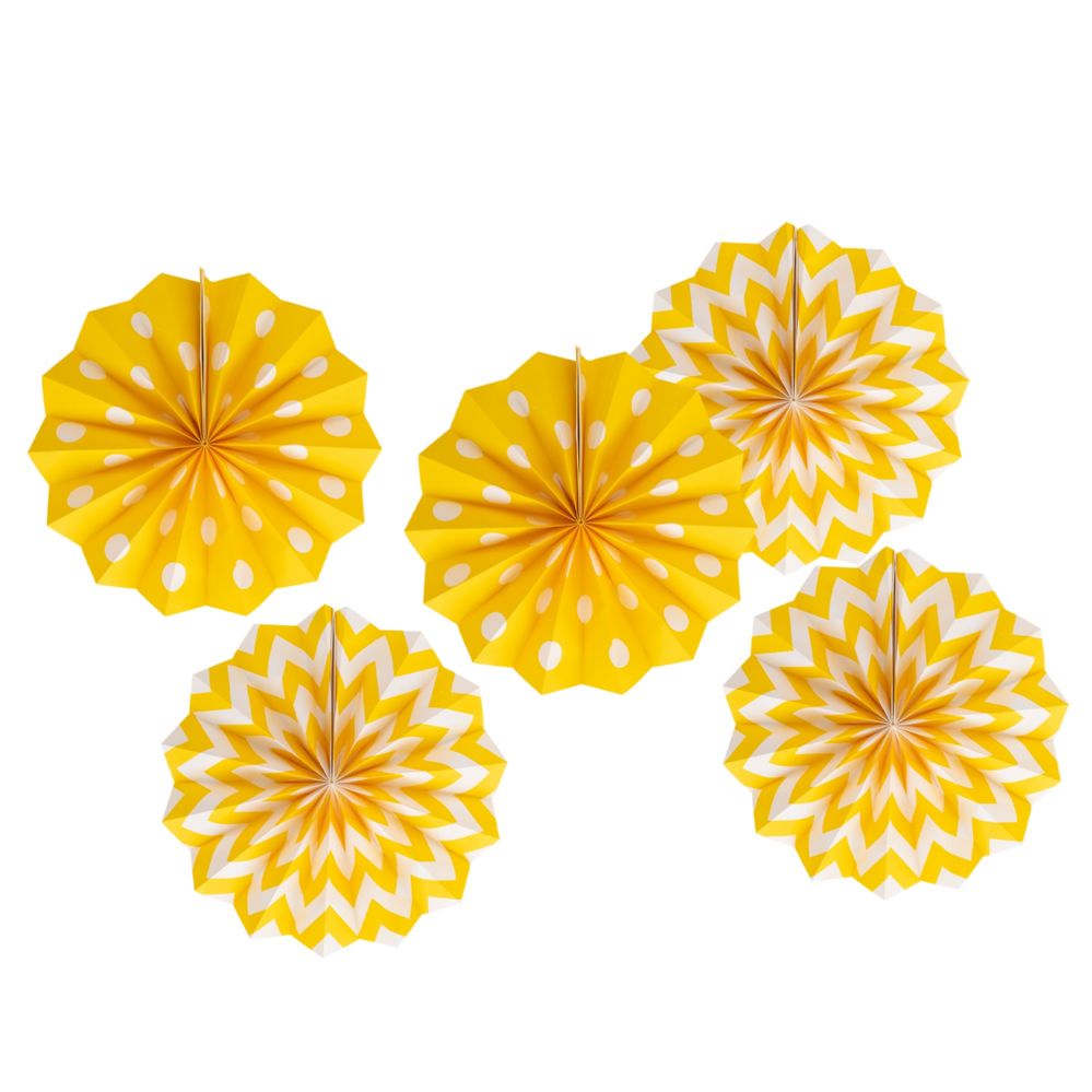 36 pieces Hanging Paper Fan 5pc Set - Yellow - Hanging Decorations ...