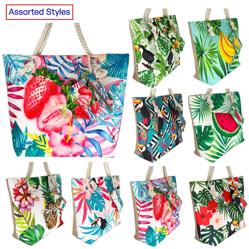 24 Pieces Canvas Tote Beach Bags With Jungle Designs And Coin Purse ...