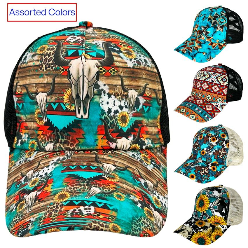 24 Wholesale Western Caps With Assorted Colors Native American Design ...