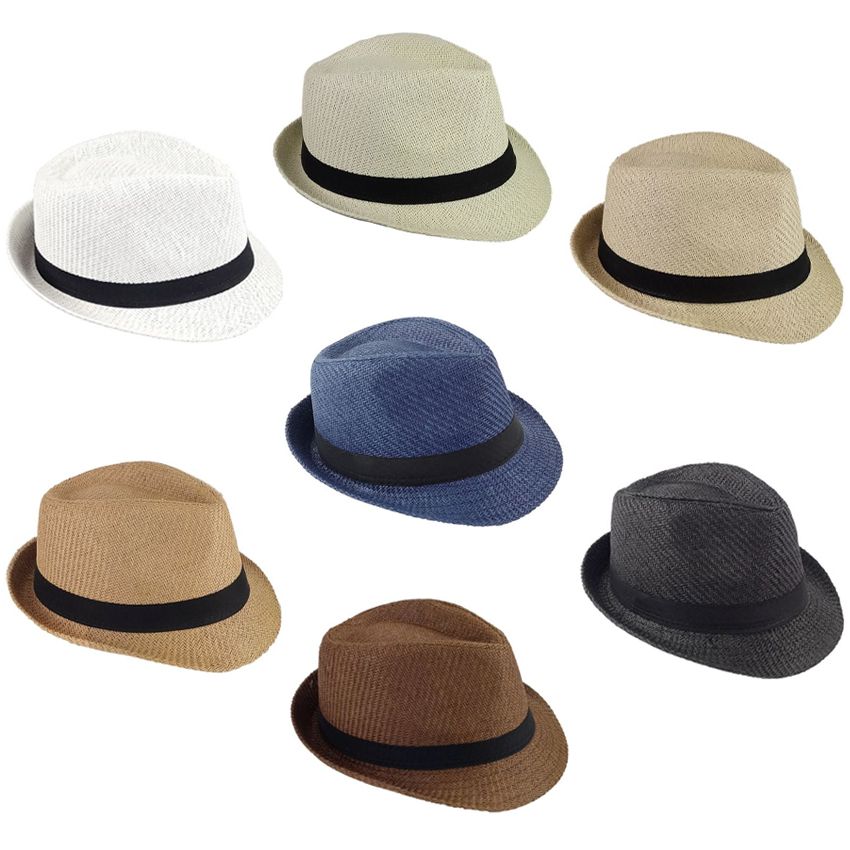 24 Pieces Elegant Mixed Color Paper Straw Trilby Fedora Hat With Black ...