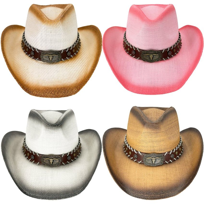 24 Pieces Paper Straw Shaded Bull Laced Band Mix Color Western Cowboy ...