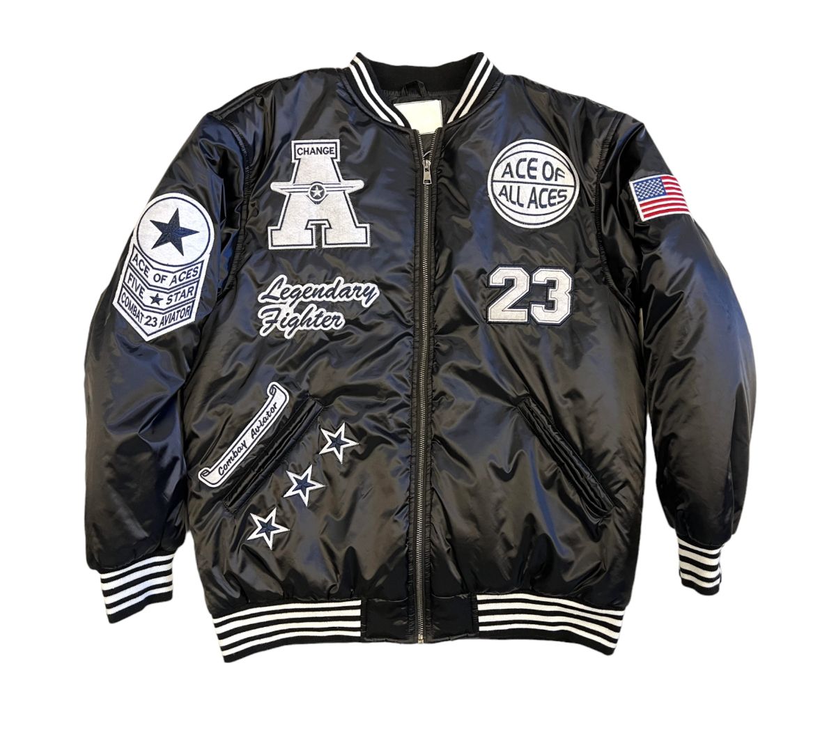 6 Pieces Mens Red Baron Quilted Satin Fullsnap Varsity Jacket Black ...