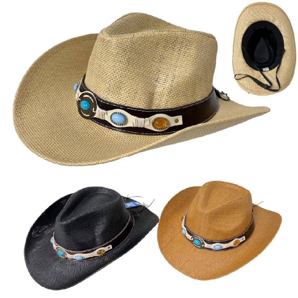 24 pieces Western Hat [turquoise/amber Hat Band] - Cowboy & Boonie Hat ...