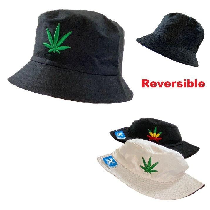 24 pieces Bucket Hat [embroidered Leaf] Marijuana *cotton* - Bucket ...