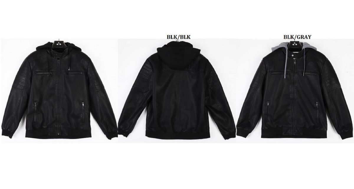 Men's Pu Jacket With Fleece Hoodie - Black - Pack aa - at ...