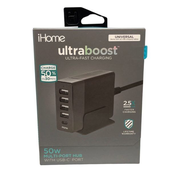 4 pieces Ihome 5 Port 18w 6.4 Amp Usb Power Hub With Usb C Port In ...