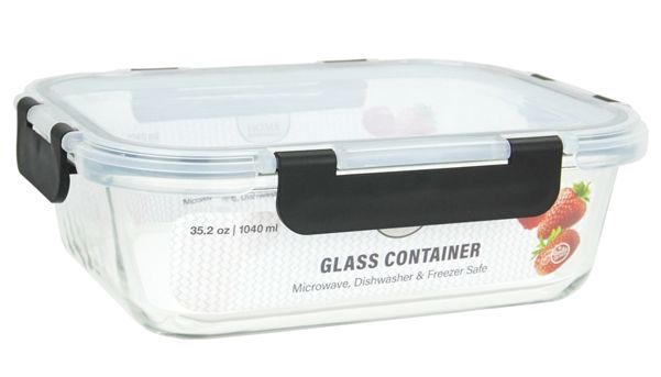 Bulk Bh Rectangular Glass Container with Black Lid 35.2oz - WSD
