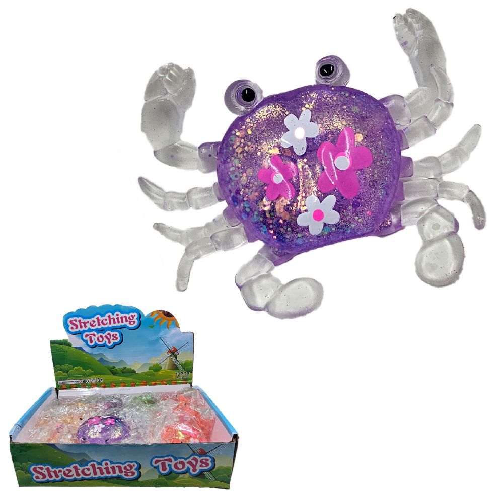 12 pieces 4 inch Stretch Squeeze Crab - 4 Asst. Colors - Slime ...