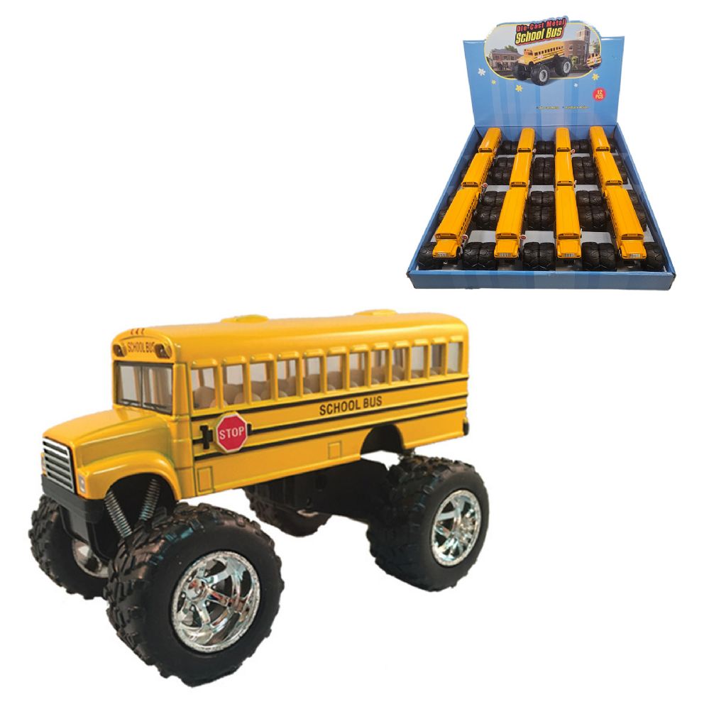 Bulk 5 Inch School Bus W/Monster Wheels - Wholesale Sock Deals