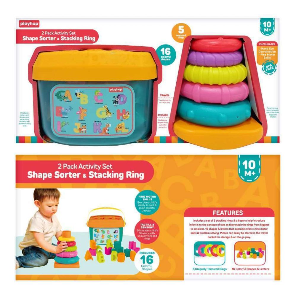 4 Wholesale 2 Pack Activity Set Shape Sorter & Stacking Ring - WSD