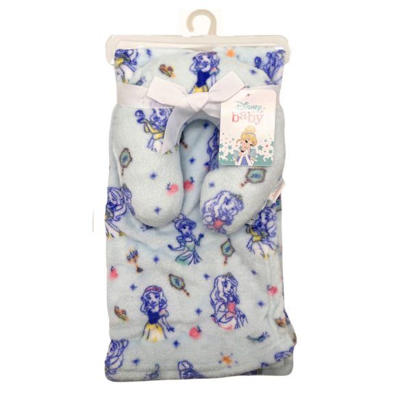 Disney Princess Blue And Pink Baby Blanket With Neck Roll Pillow - SB