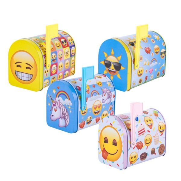 24 Wholesale Emoji 5" X 3" X 3.75" Mailbox Tin In Assorted Styles - WSD