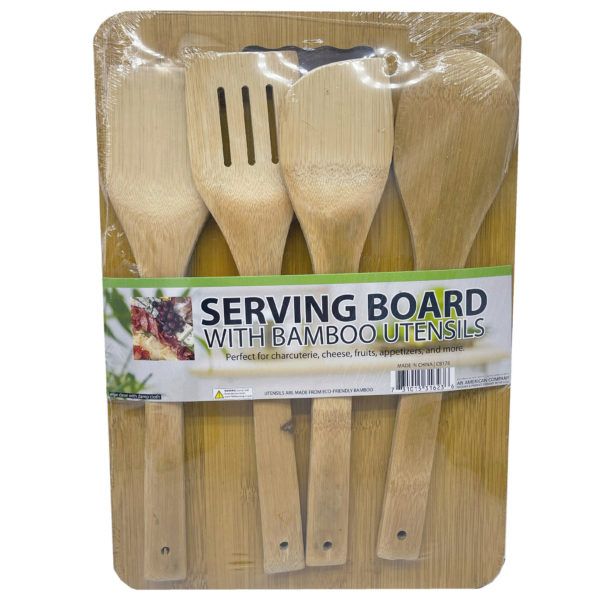 6 pieces 5 Piece Serving Board With Bamboo Utensils Set - Kitchen ...